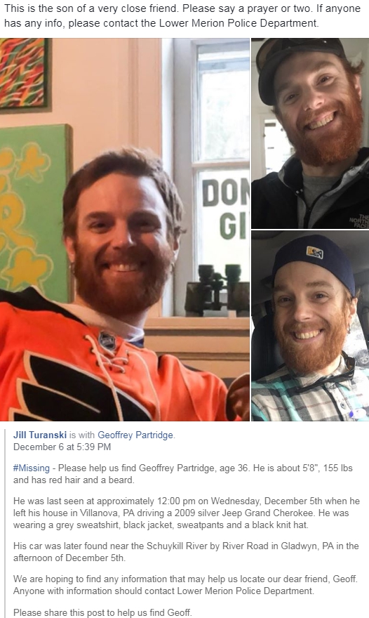 missing at christmastime: geoff partridge from lower merion township ...